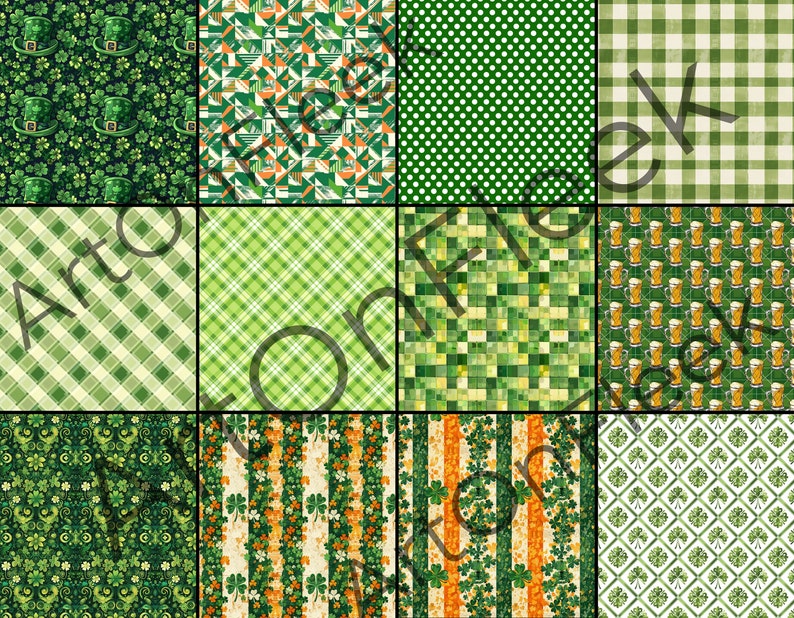 SP Patrick Day Digital Paper Shamrock Seamless Pattern Four Leaf Clover ...