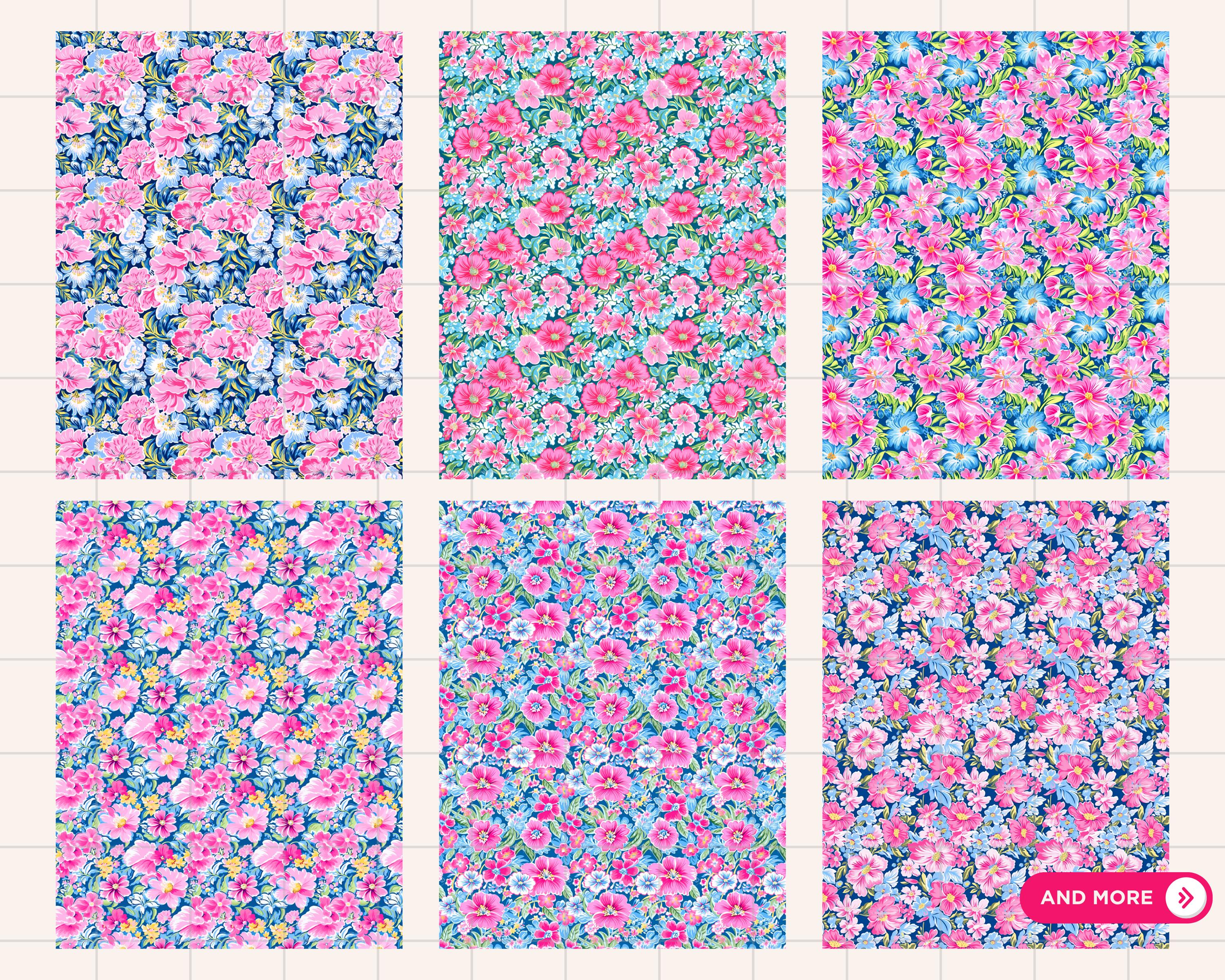 Preppy Pink and Blue Floral Seamless Pattern, Preppy Flower Digital ...