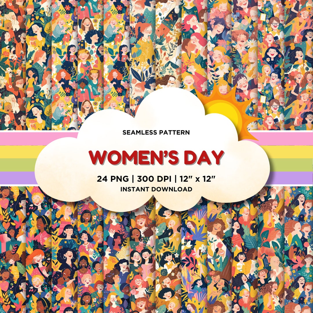 Women Day Digital Paper International Women Seamless Pattern Award ...
