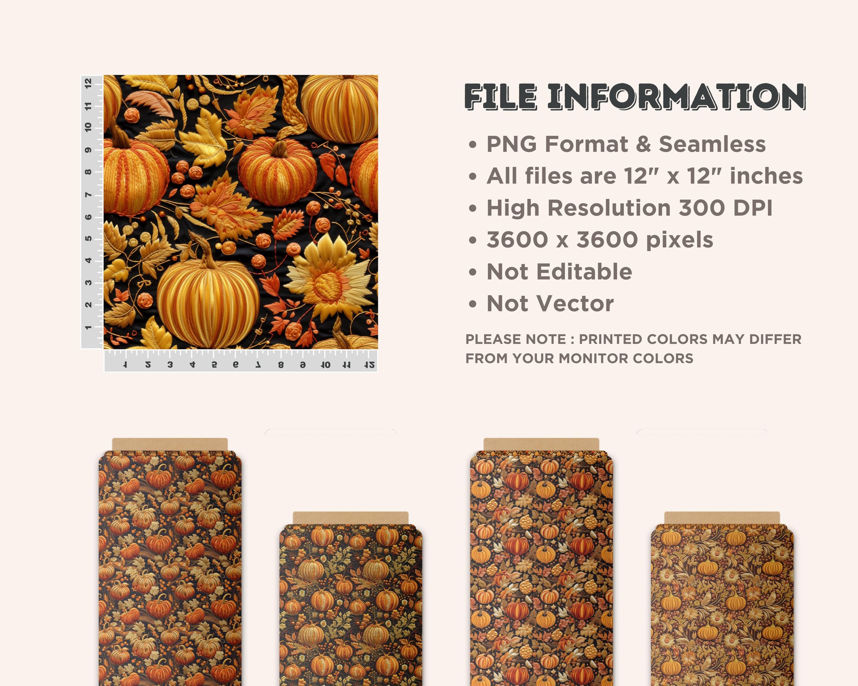 Pumpkin Embroidery Seamless Patterns, Fall Autumn Embroidery Digital ...