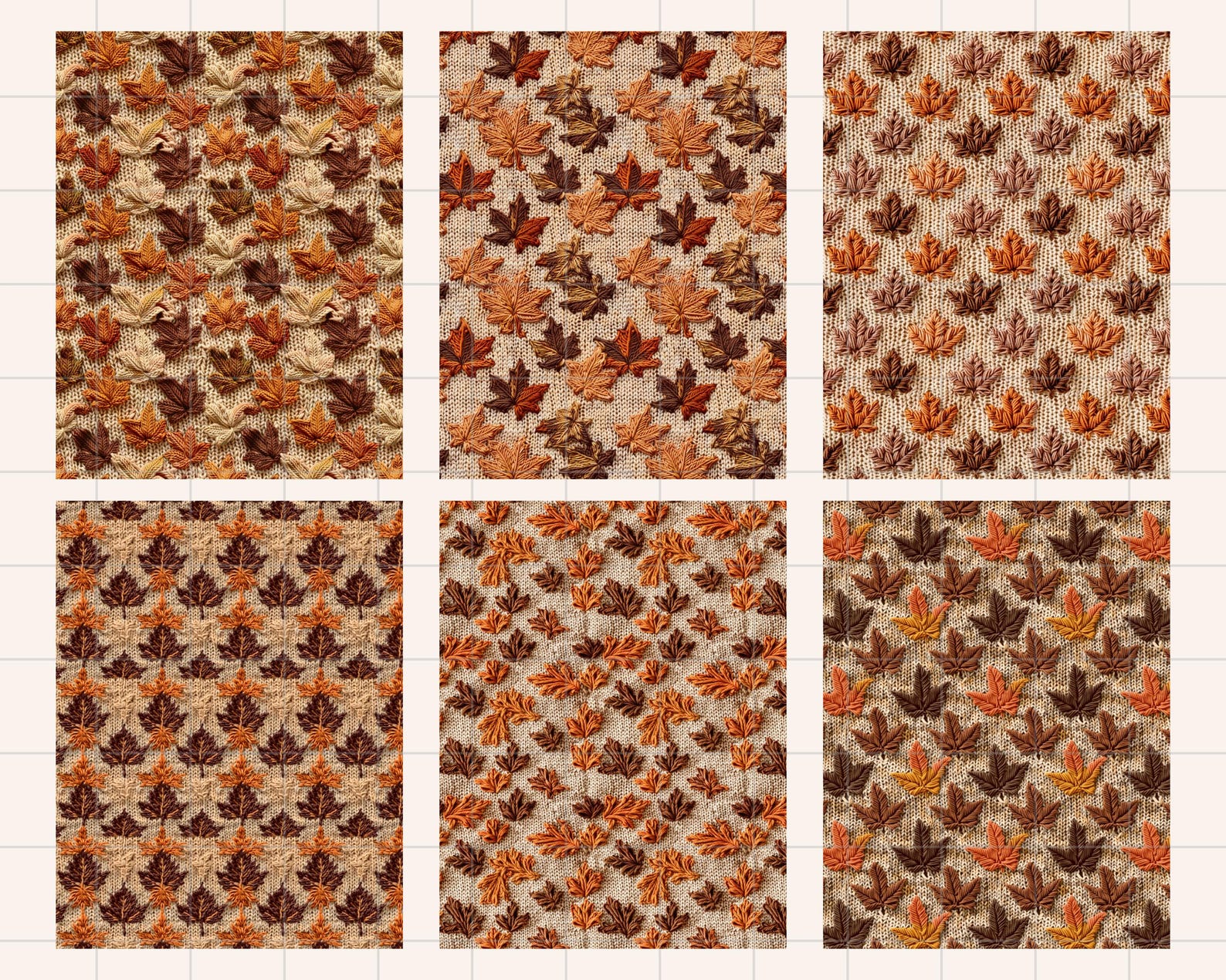 Fall Leaves Embroidery Digital Papers, Autumn Leaves Seamless Patterns ...