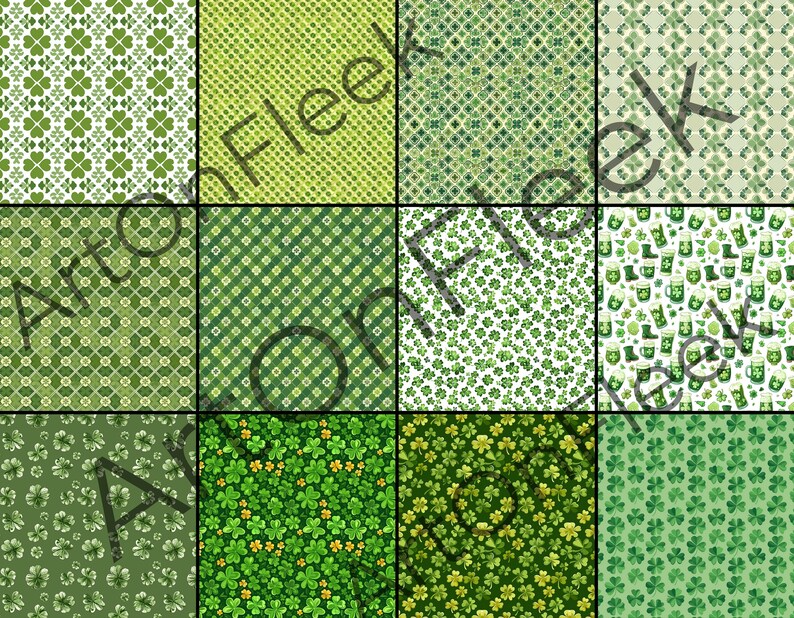 SP Patrick Day Digital Paper Shamrock Seamless Pattern Four Leaf Clover ...