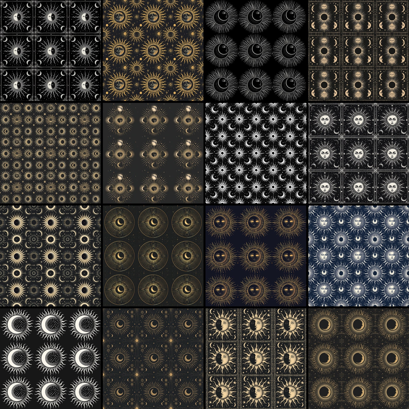 Solar Eclipse Digital Paper Sun and Moon Seamless Pattern Total Solar ...