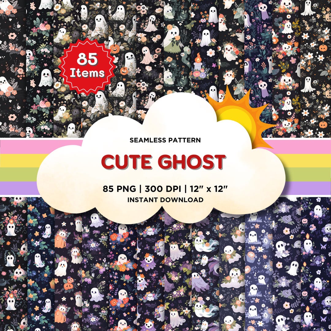 Cute Ghost Seamless Pattern, Halloween Digital Papers, Ghost Wallpaper ...
