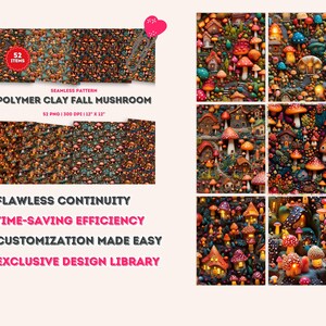3D Fall Mushroom Seamless Patterns, Mushroom Digital Paper, Autumn ...