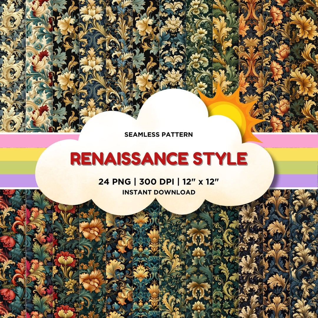 Renaissance Digital Paper, 24 Seamless Pattern, Repeating Pattern ...