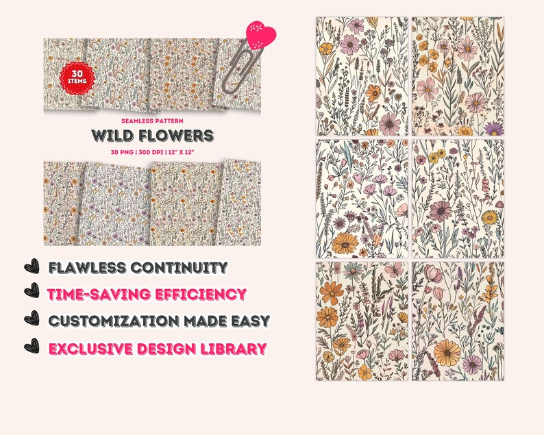 Wild Flower Digital Papers, Wildflower Seamless Pattern, Floral ...
