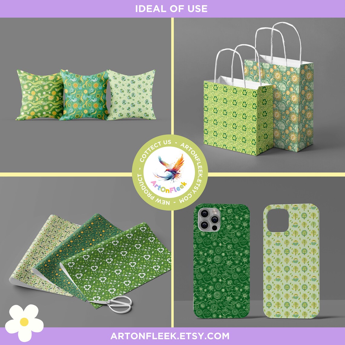 Earth Day Digital Paper Nature Lover Seamless Pattern Eco Friendly ...