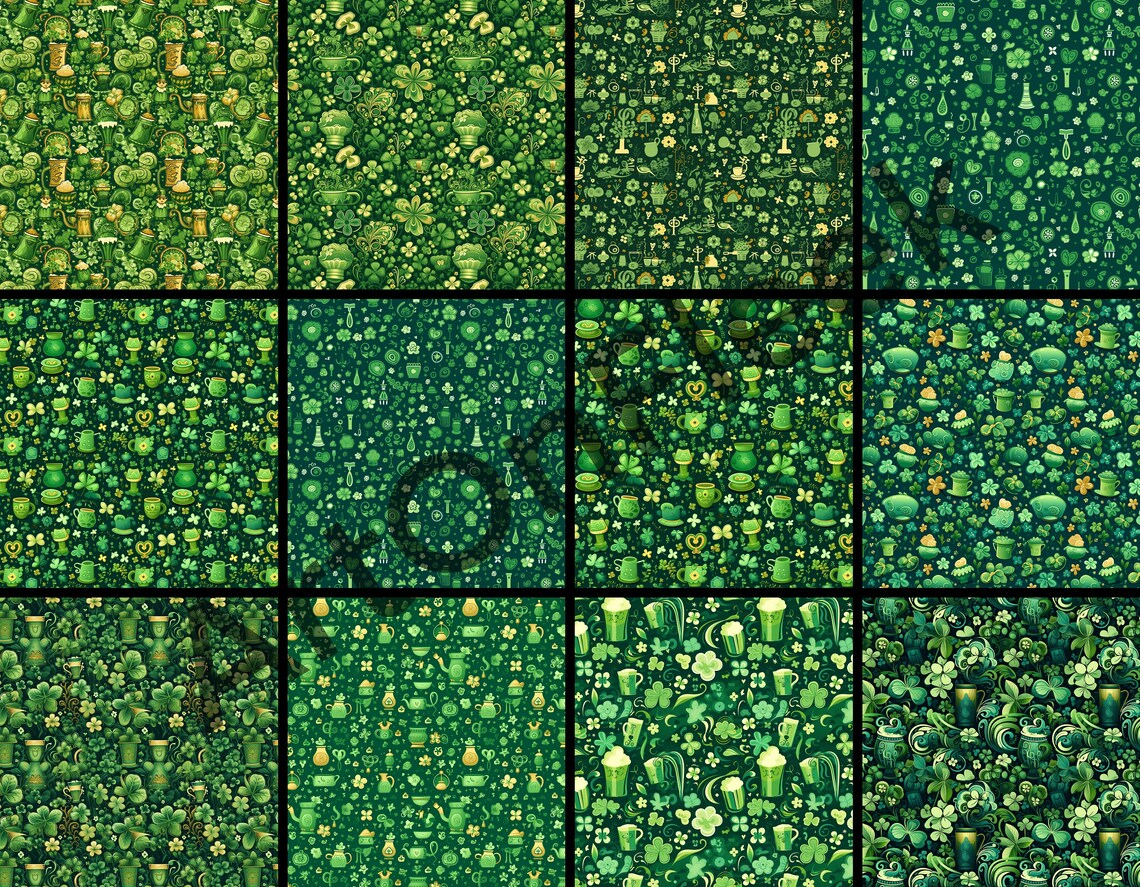 St. Patrick's Day, Digital Paper, Cute Irish Shamrock, Leprechaun, Pot ...