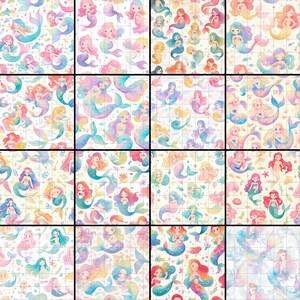 Watercolor Mermaids Digital Paper, Mermaid Seamless Pattern, Little ...
