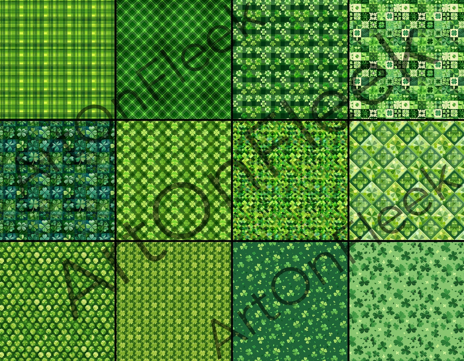 SP Patrick Day Digital Paper Shamrock Seamless Pattern Four Leaf Clover ...