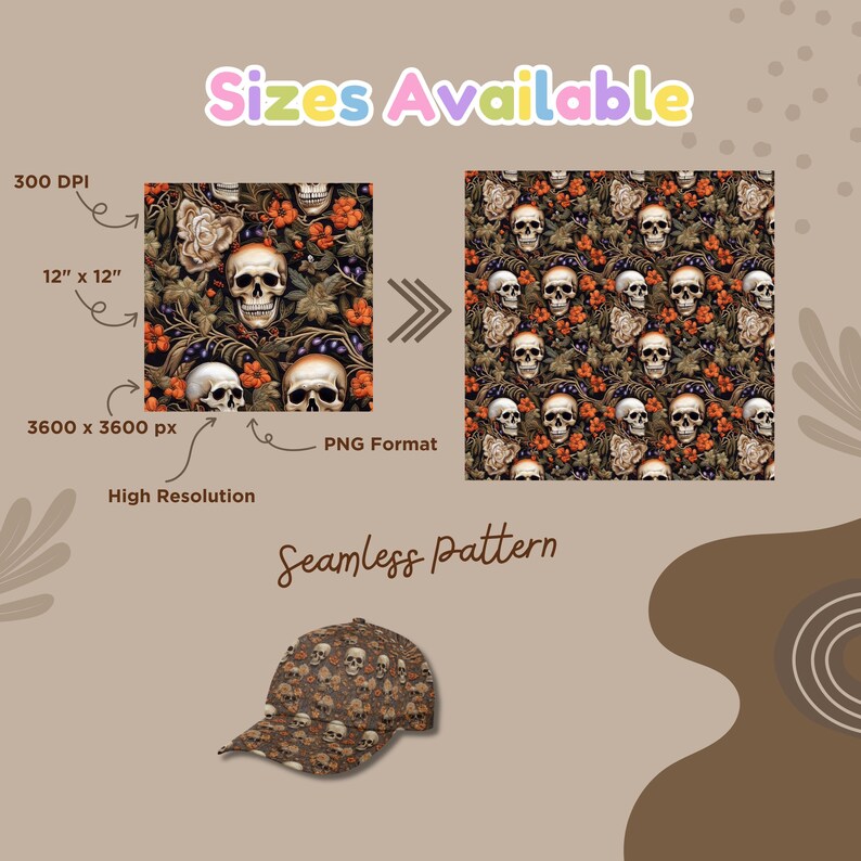 Spooky Embroidered Skull Seamless Pattern, Halloween Digital Papers for ...
