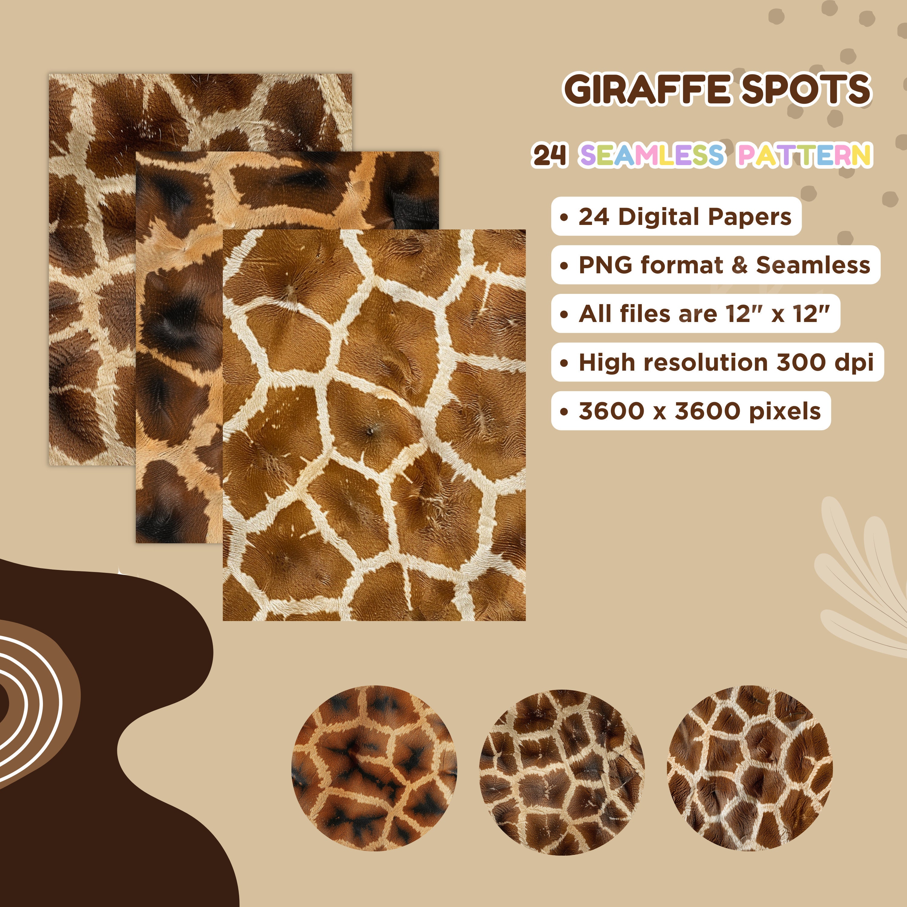 Giraffe Skin Seamless Pattern, Animal Skin Digital Paper, Textures ...