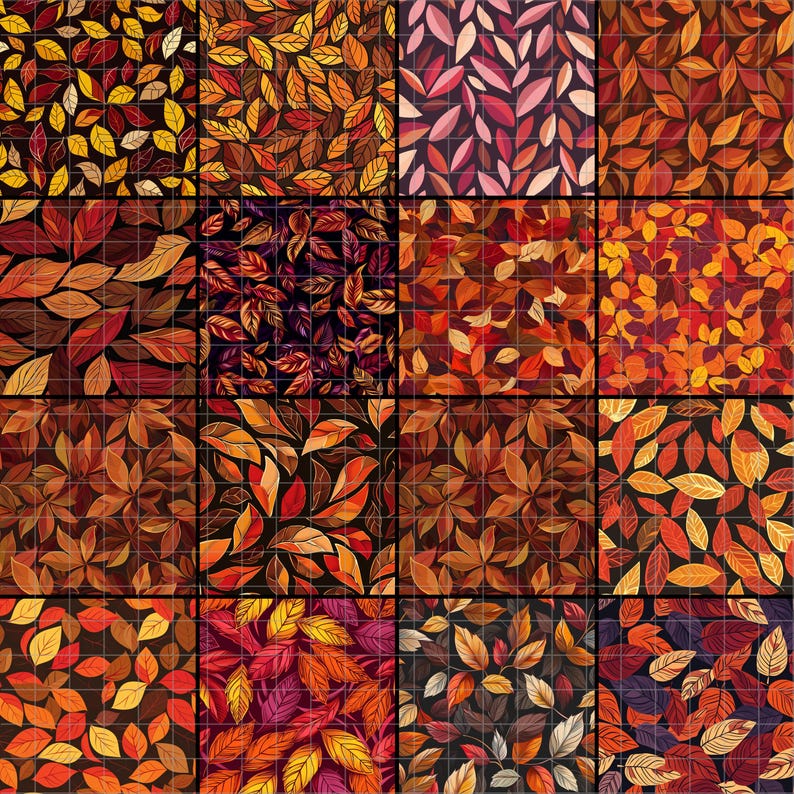 Fall Leaves Vector Seamless Patterns Pack, Autumn Leaves Digital Papers ...