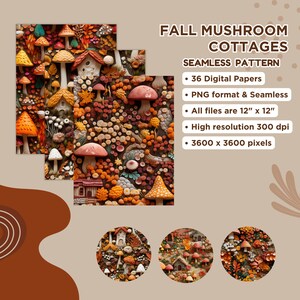 Fall Mushroom Cottages Seamless Pattern - Fall Digital Paper Background ...