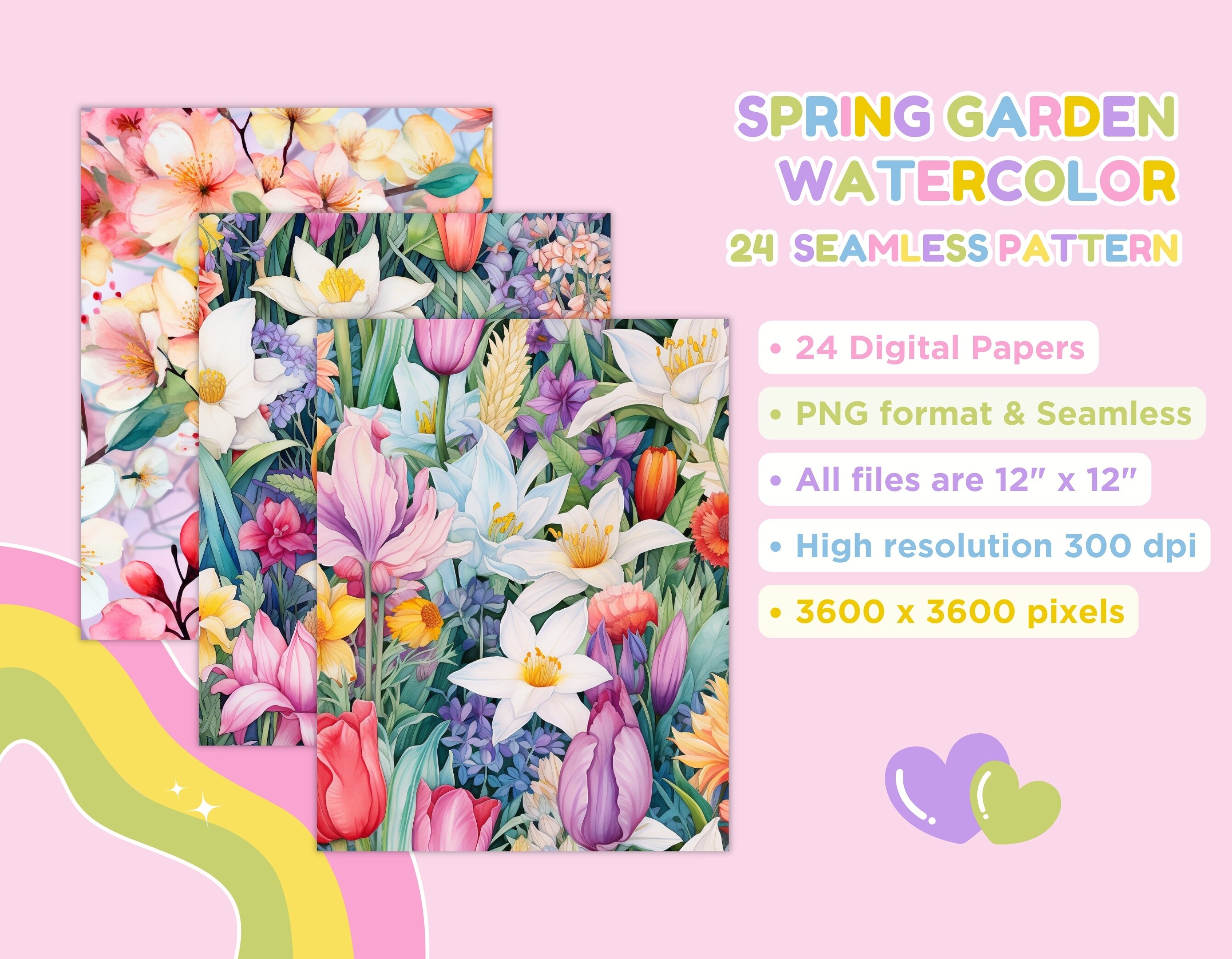 Spring Garden Watercolor Digital Paper Blossoming Spring Seamless ...