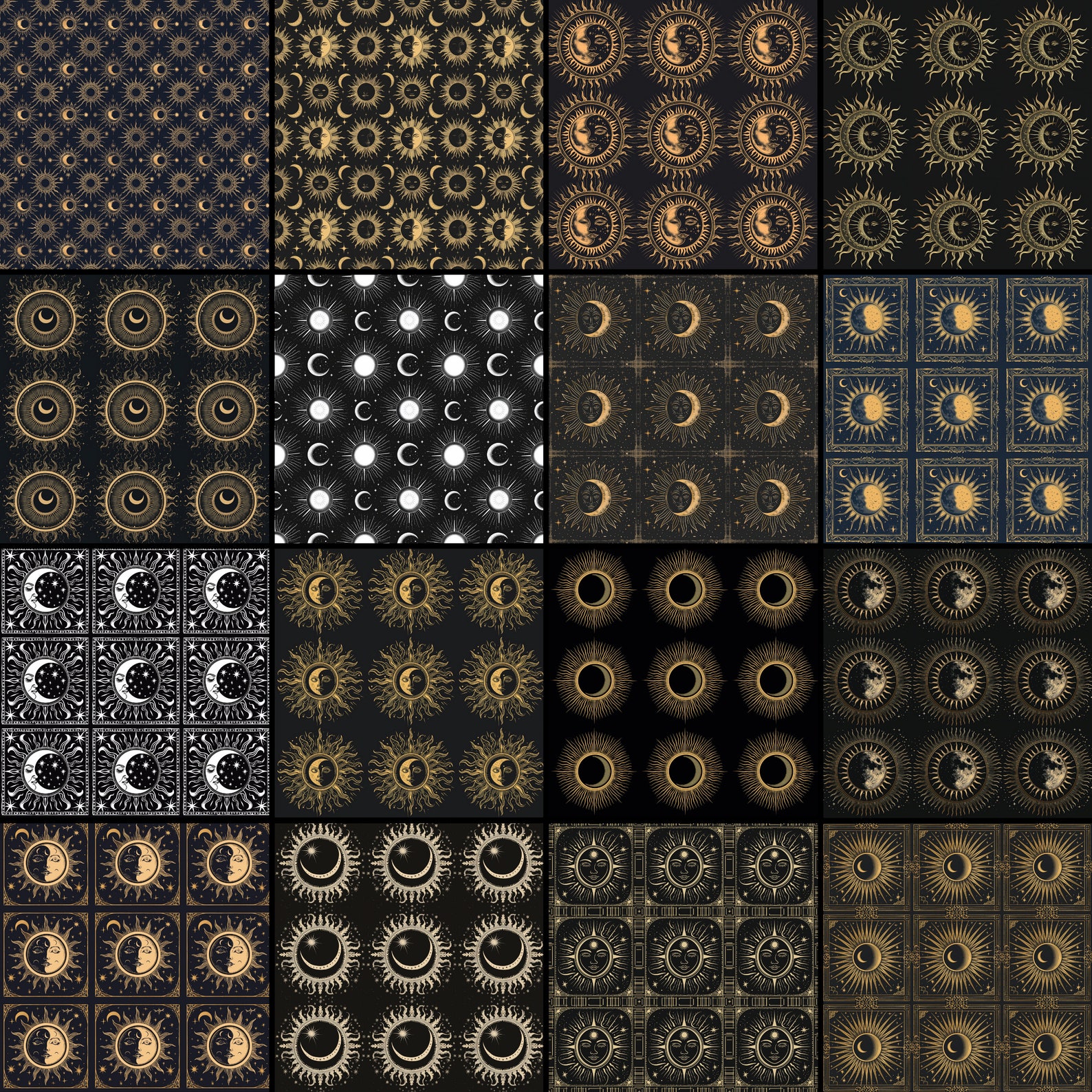 Solar Eclipse Digital Paper Sun and Moon Seamless Pattern Total Solar ...