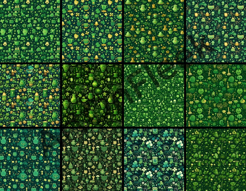 St. Patrick's Day, Digital Paper, Cute Irish Shamrock, Leprechaun, Pot ...