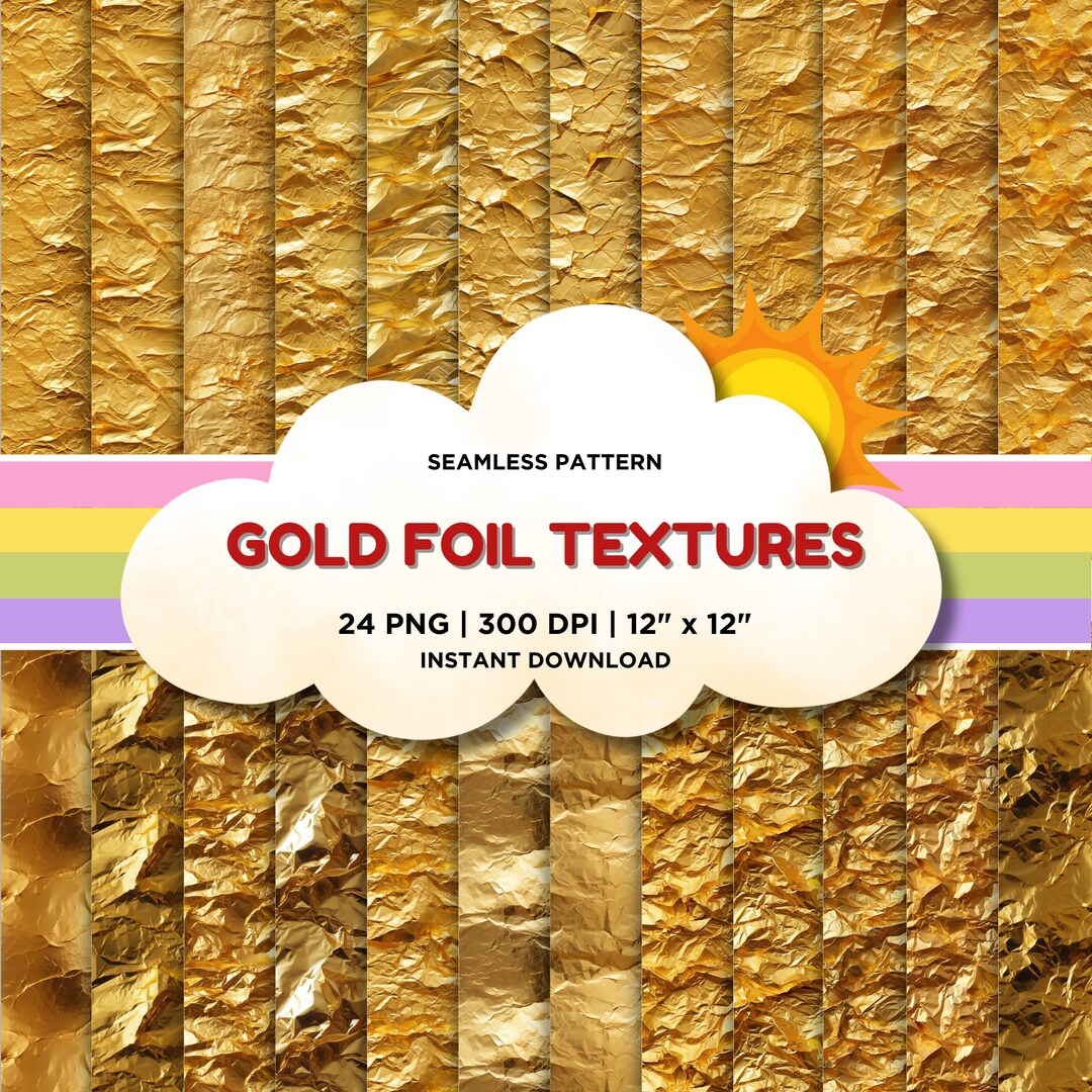 Gold Foil Seamless Pattern, Crumpled Gold Foil Texture, Digital Paper ...