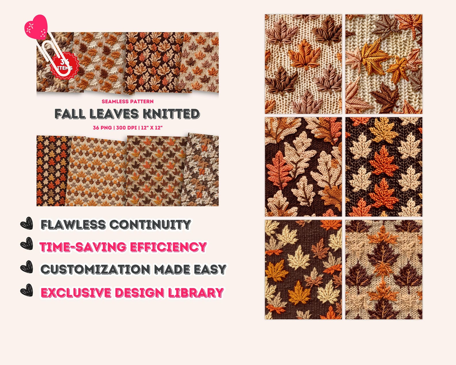 Fall Leaves Embroidery Digital Papers, Autumn Leaves Seamless Patterns ...