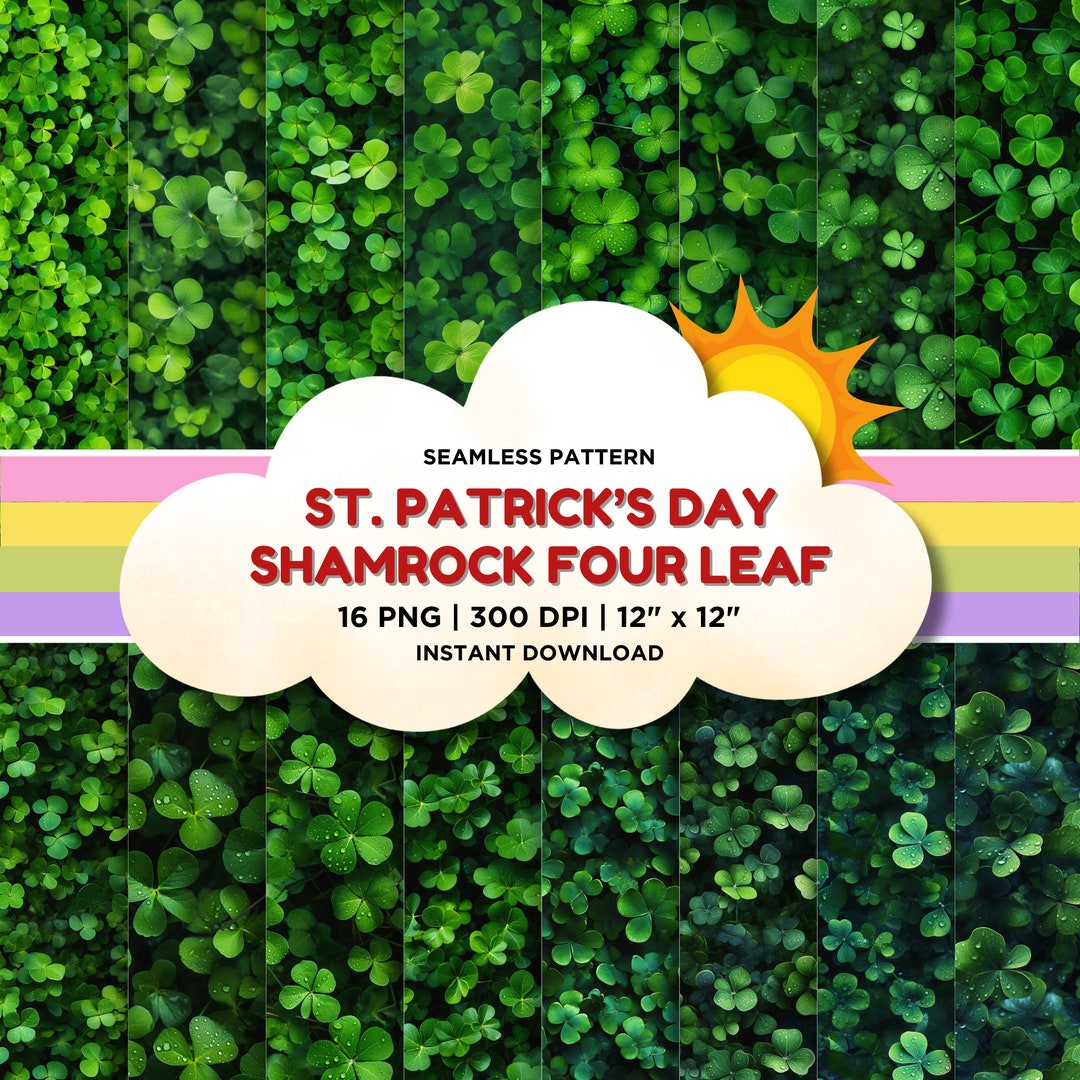 St Patrick's Day, Shamrock Four Leaf Clover, Seamless Pattern, St ...