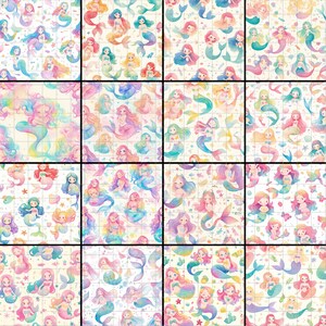 Watercolor Mermaids Digital Paper, Mermaid Seamless Pattern, Little ...