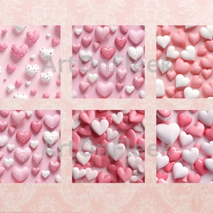 3D Valentine Hearts, Valentine's Day Digital Paper, Seamless Pattern ...
