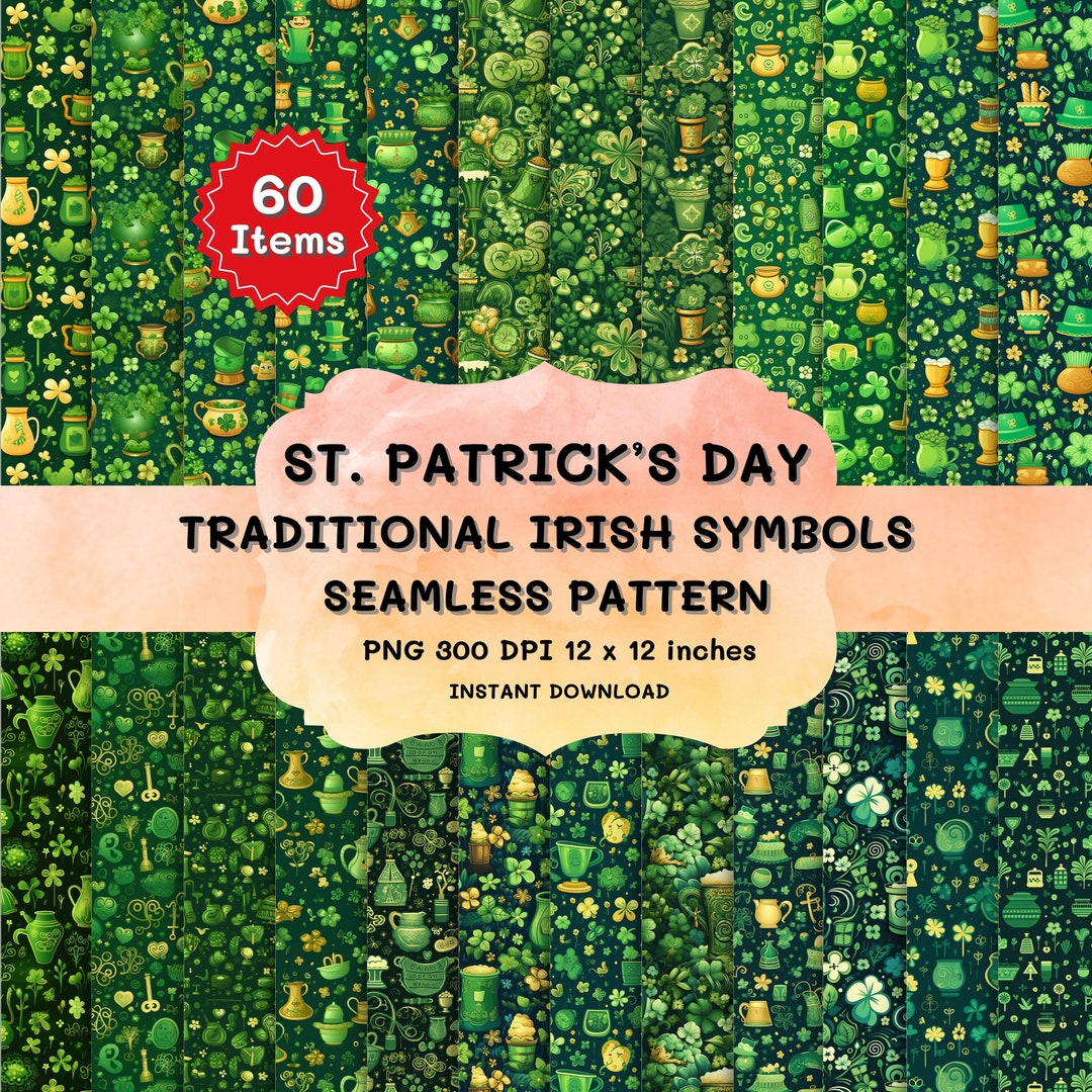 St. Patrick's Day, Digital Paper, Cute Irish Shamrock, Leprechaun, Pot ...