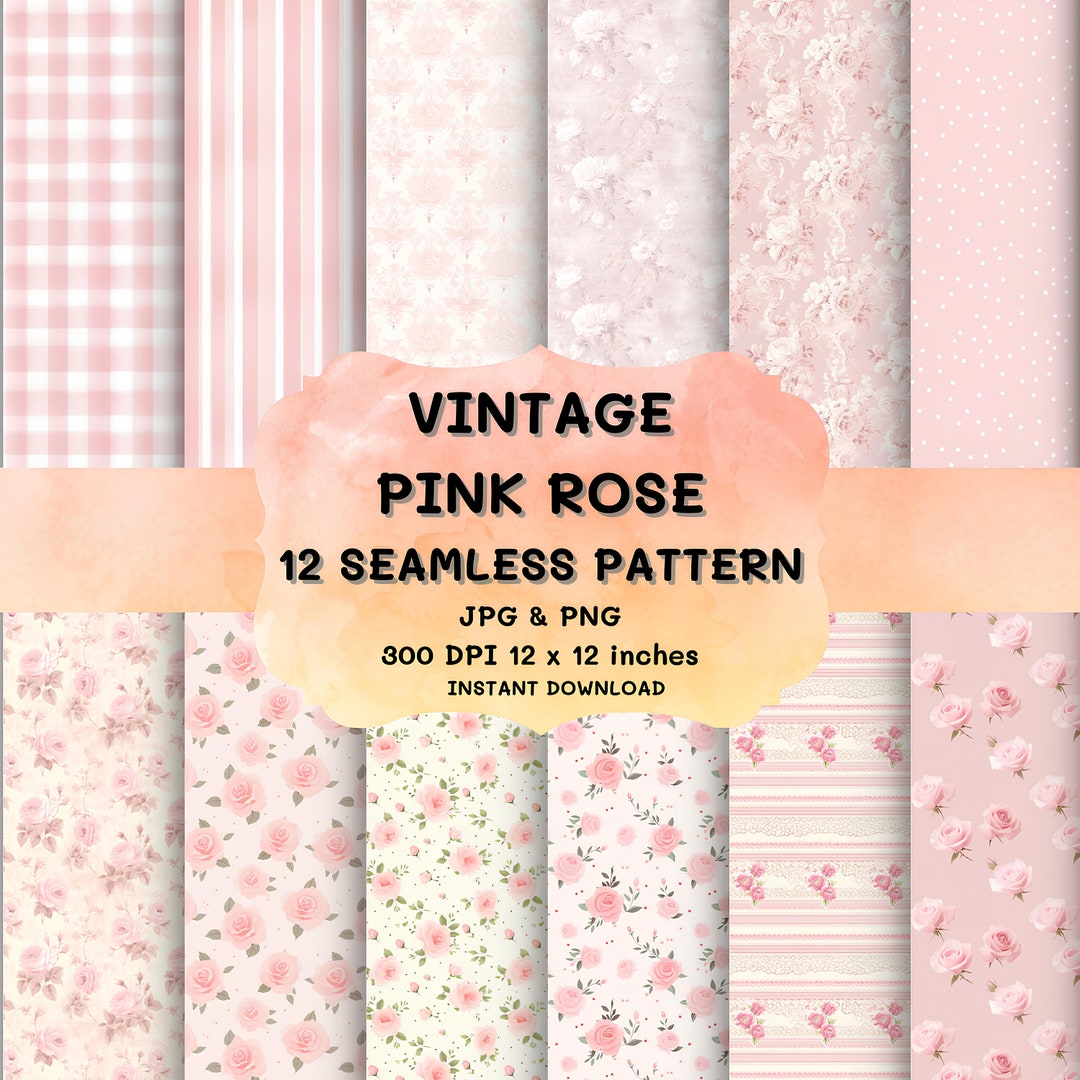 Vintage Pink Roses, Digital Papers, Seamless Shabby Chic Digital Paper ...