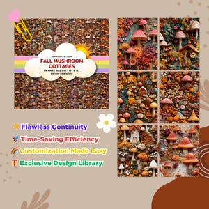 Fall Mushroom Cottages Seamless Pattern - Fall Digital Paper Background ...