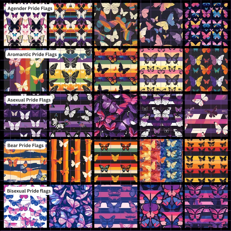 Butterflies Pride Flags Seamless Pattern, Pride Month Digital Paper LGBTQ+ Flag Background ...