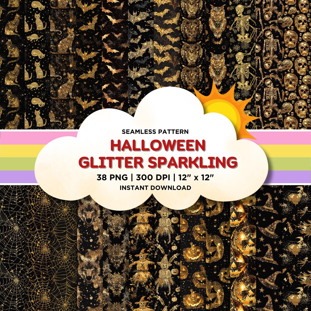 Halloween Glitter Sparkling Seamless Pattern, Halloween Digital Paper ...