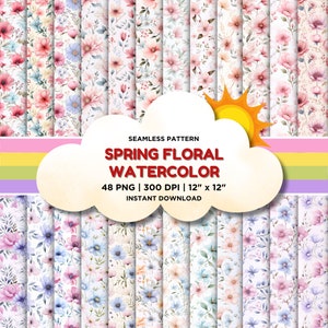Spring Floral Watercolor Digital Paper Seamless Pattern Digital ...