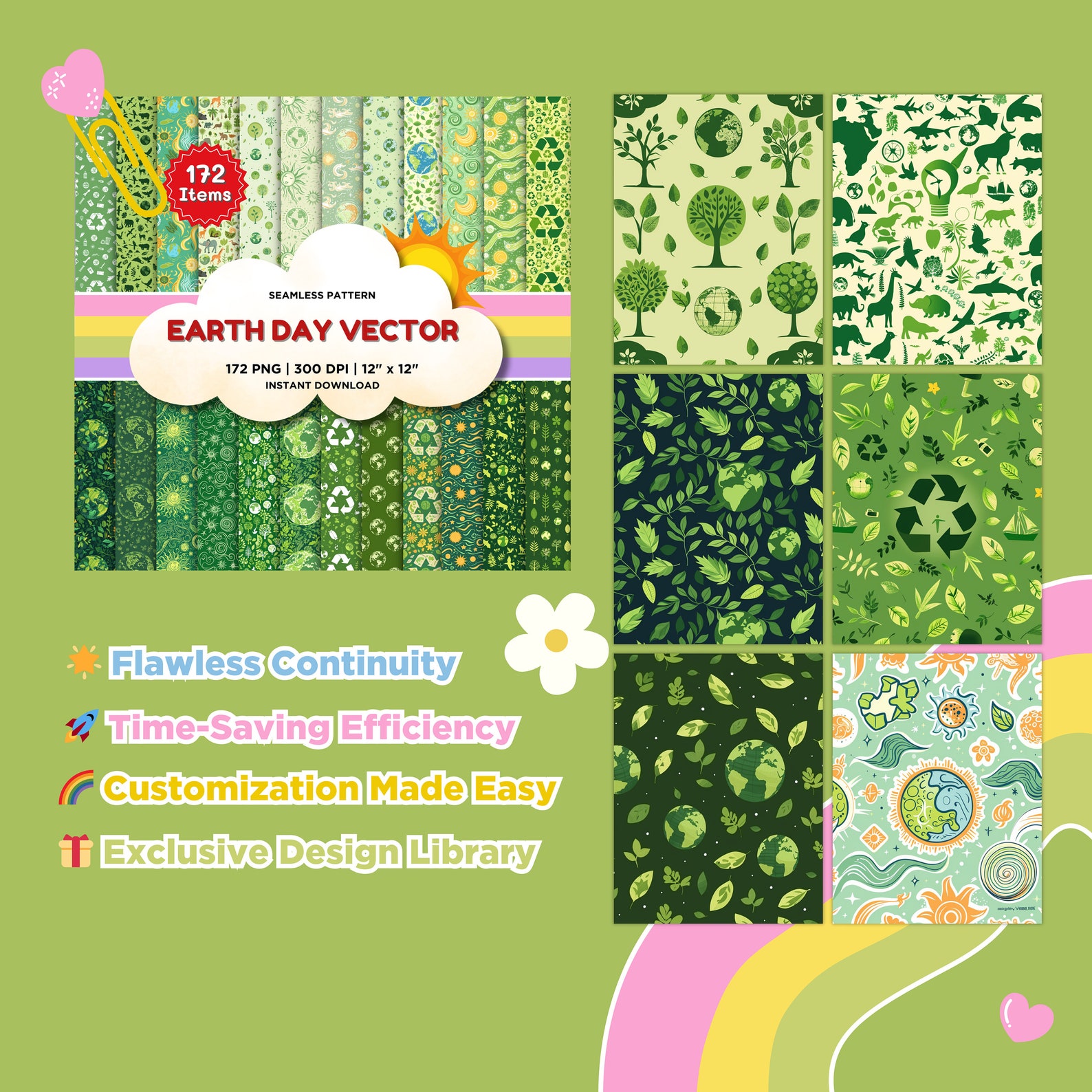 Earth Day Digital Paper Nature Lover Seamless Pattern Eco Friendly ...