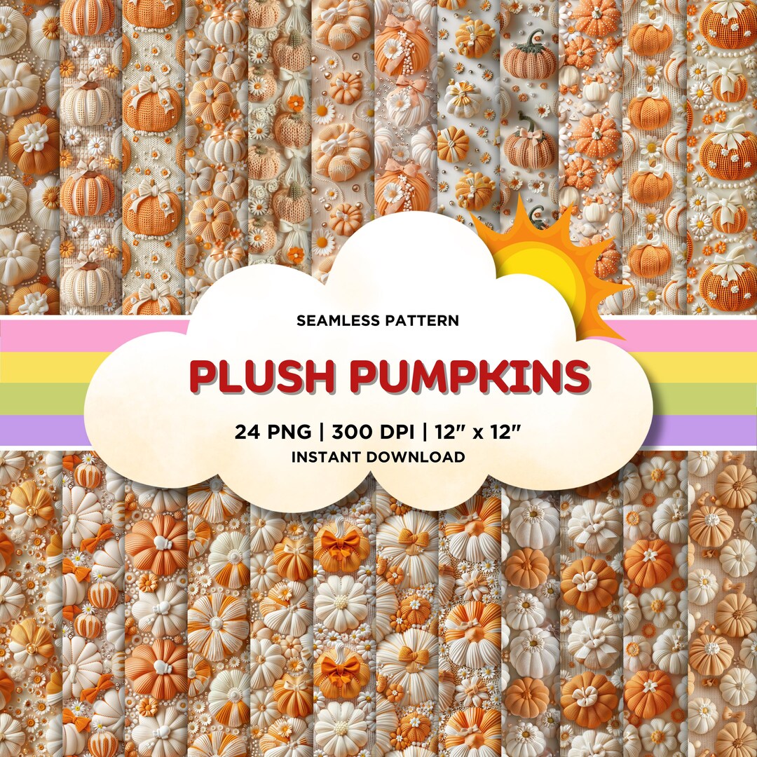 Plush Pumpkins Seamless Pattern, Halloween Digital Paper Background ...
