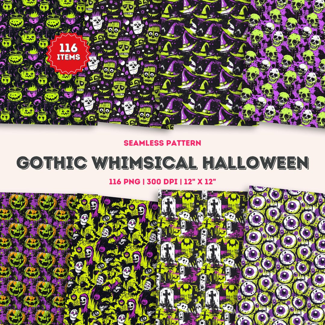 Gothic Whimsical Halloween Digital Papers, Halloween Fall Seamless ...