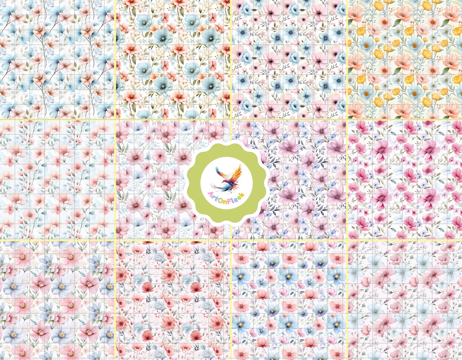 Spring Floral Watercolor Digital Paper Seamless Pattern Digital ...