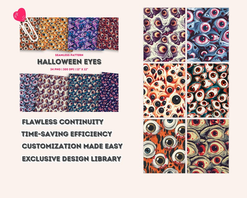 Halloween Eyes Digital Papers, Spooky Eyes Seamless Pattern Scary ...