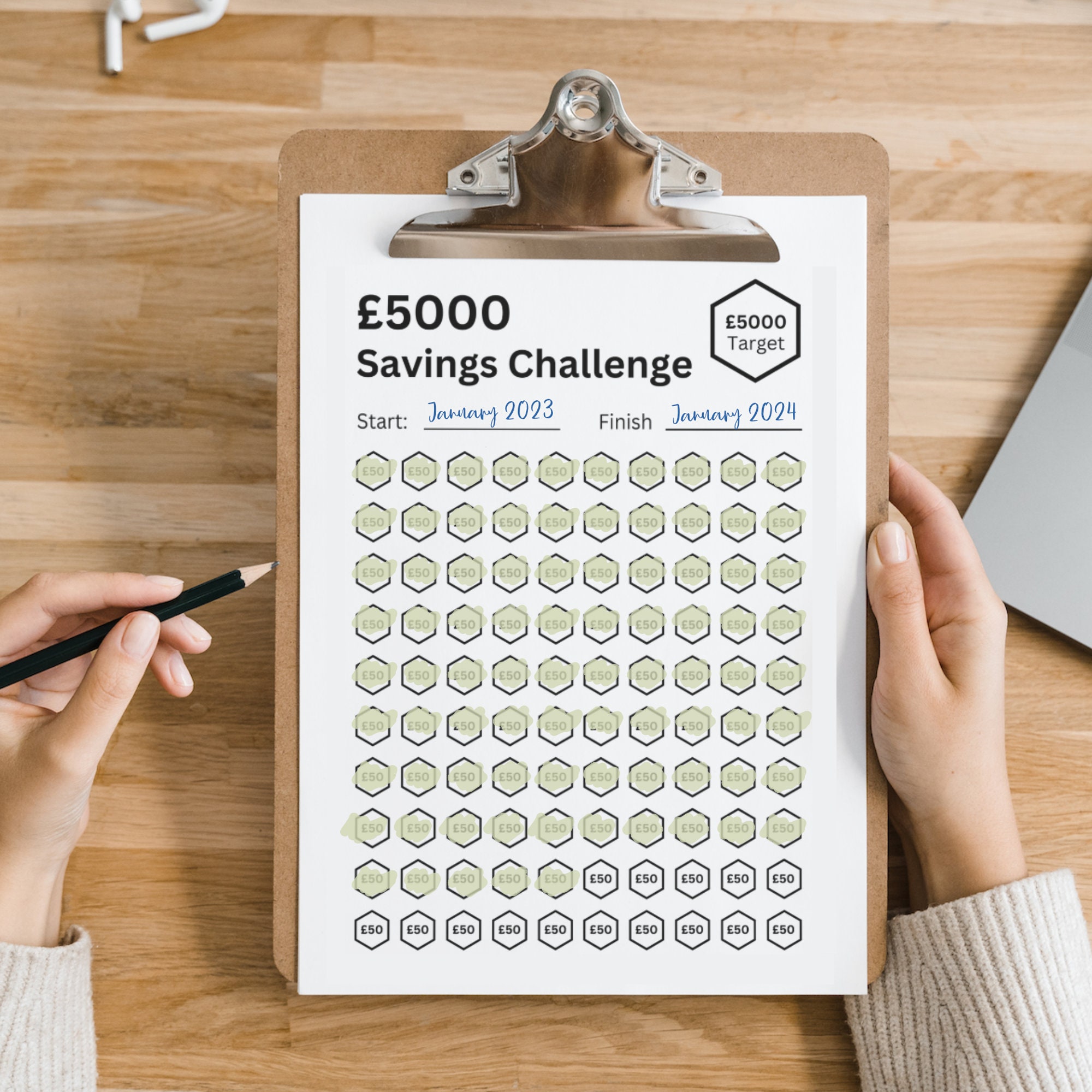 Savings Challenge Printable Cash Saving Progress Chart - Etsy