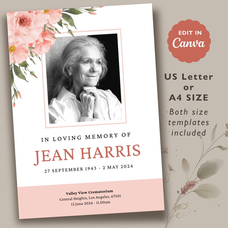 Editable Funeral Order of Service Booklet, Funeral Program Design Canva ...