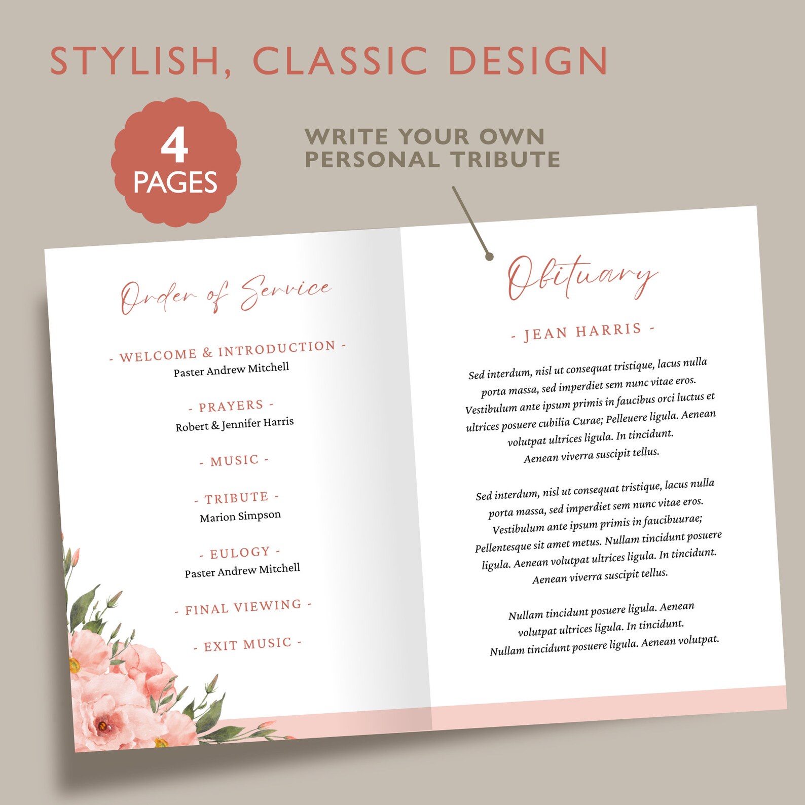 Editable Funeral Order of Service Booklet, Funeral Program Design Canva ...