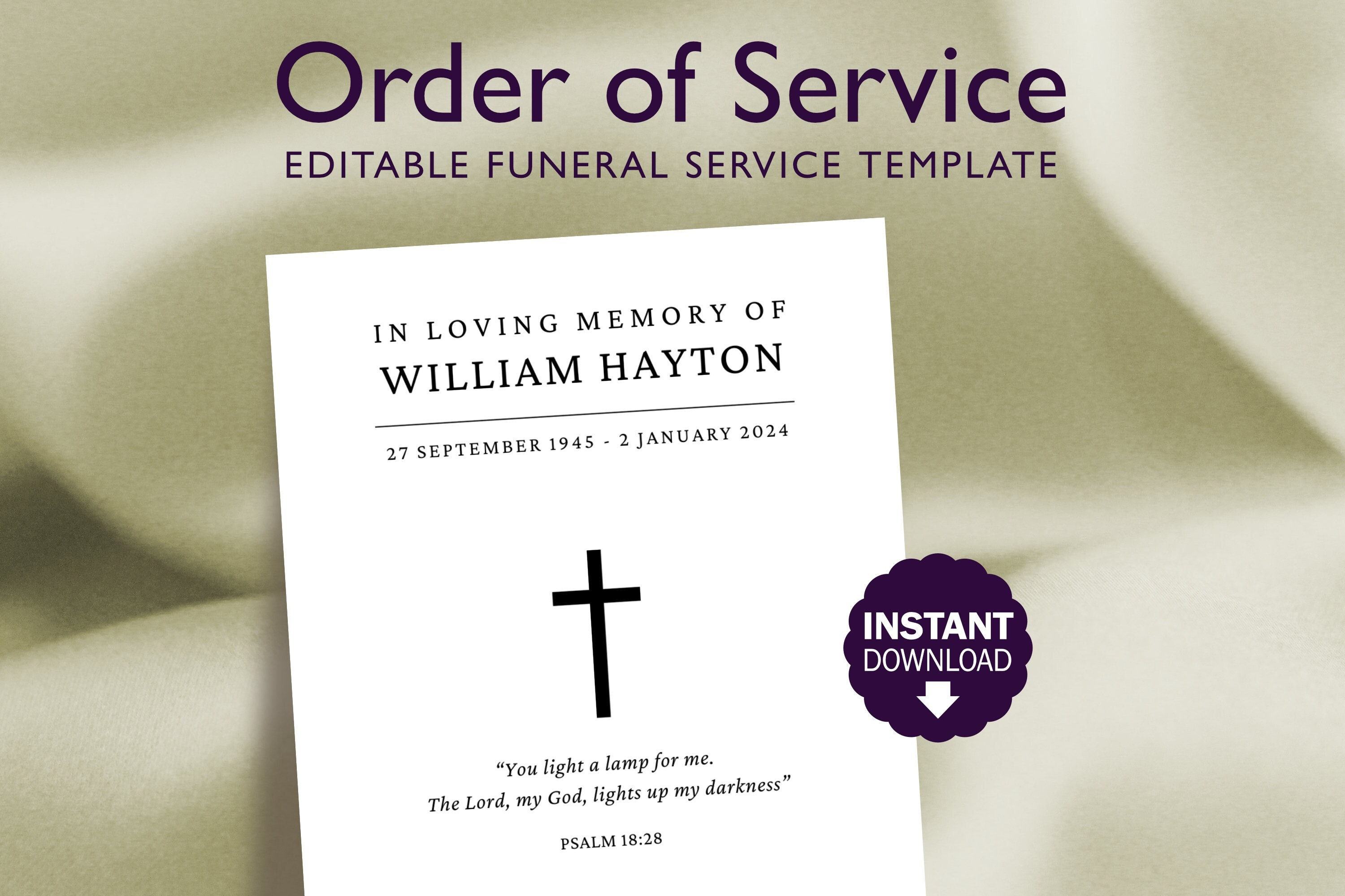 Christian Funeral Order of Service Template: Fully Editable Memorial ...