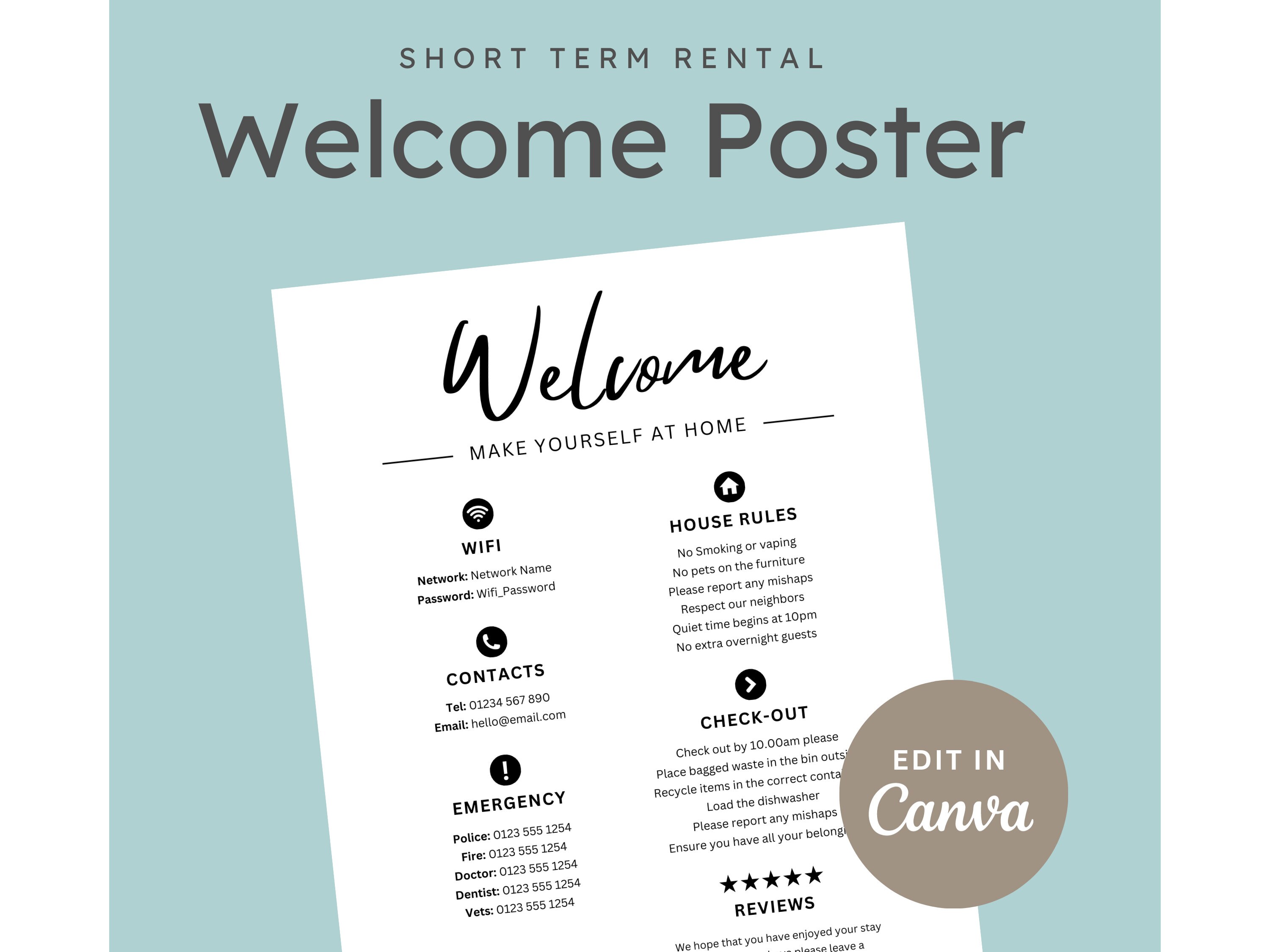 Airbnb Welcome Poster Canva Template Short Term Vacation Welcome Poster ...