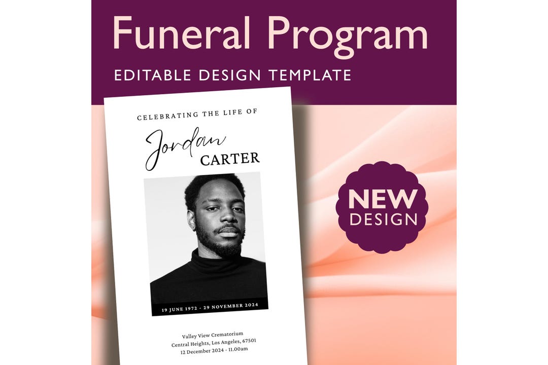 Editable Funeral Booklet, Funeral Program Design Canva Order of Service ...