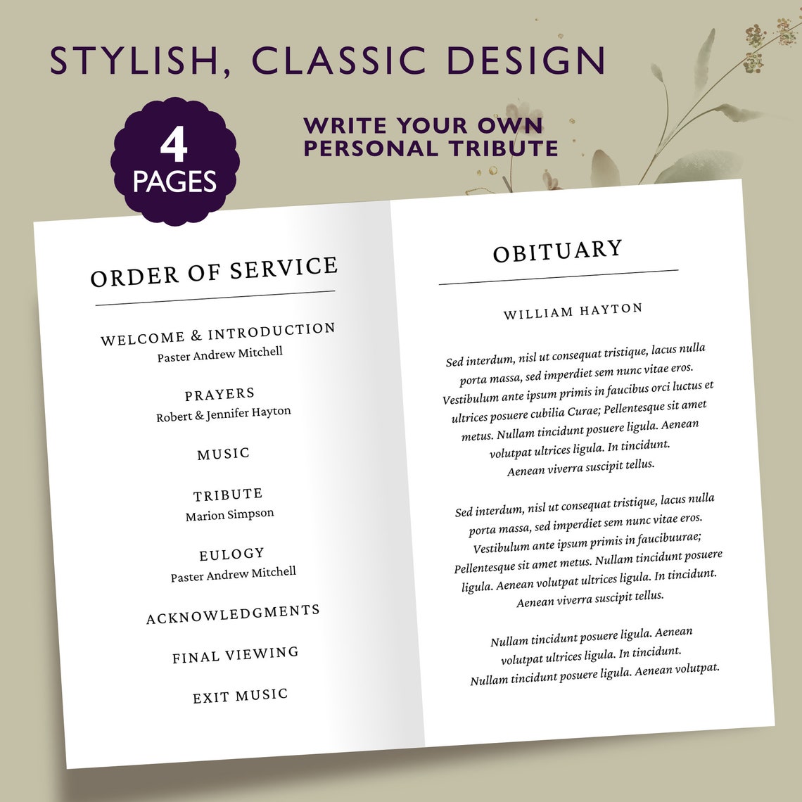 Christian Funeral Order of Service Template: Fully Editable Memorial ...