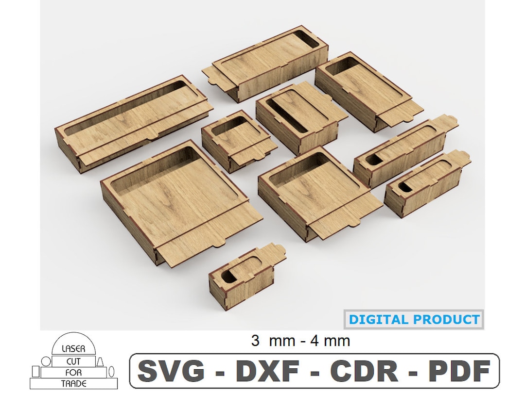 Boxes With Slide Lid Laser Cut • Pattern Storage Boxes • Pack Box SVG ...