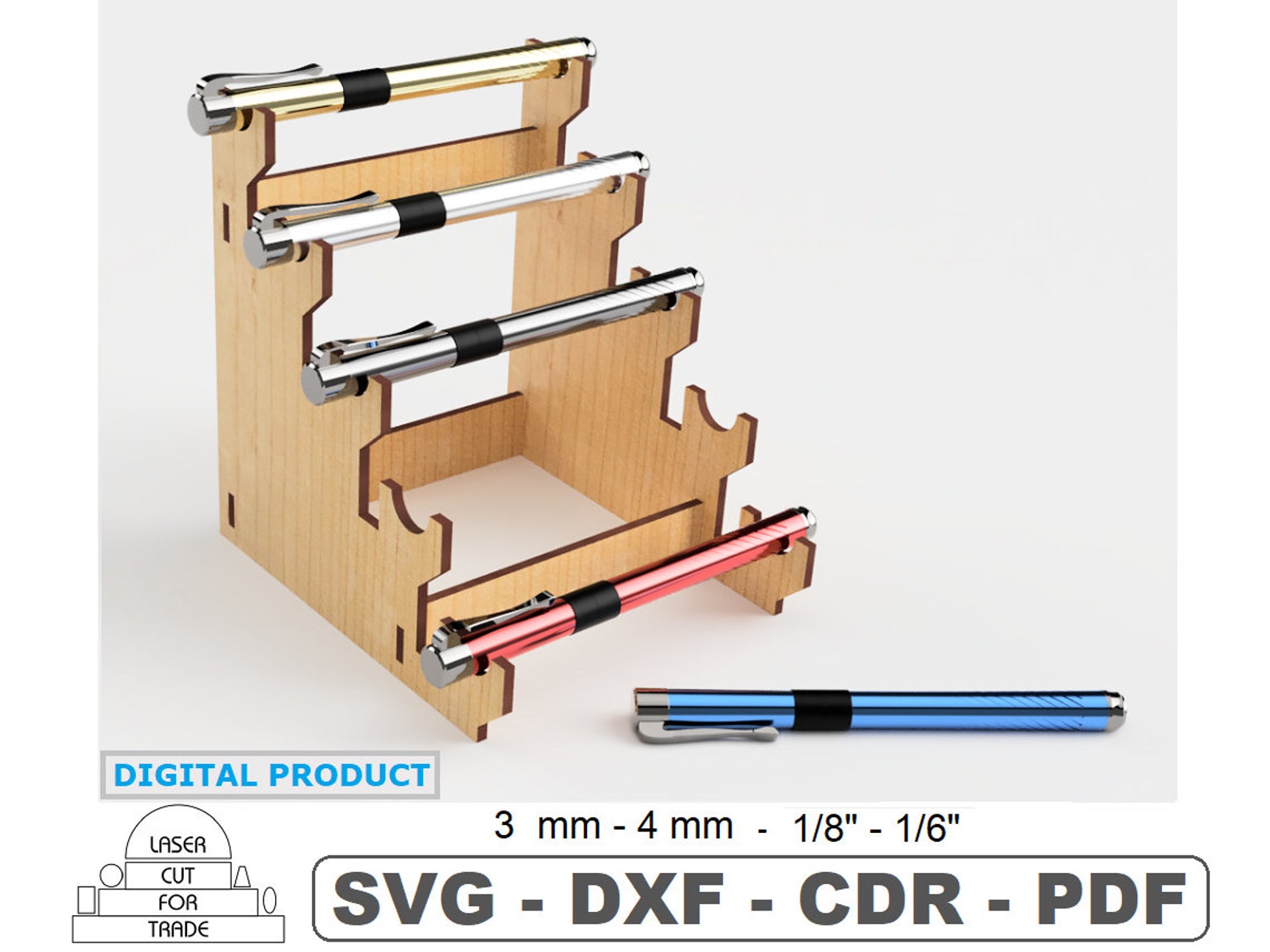 Stand for Five Pens Laser Cut Files Pencil Holder File Pen Display SVG ...