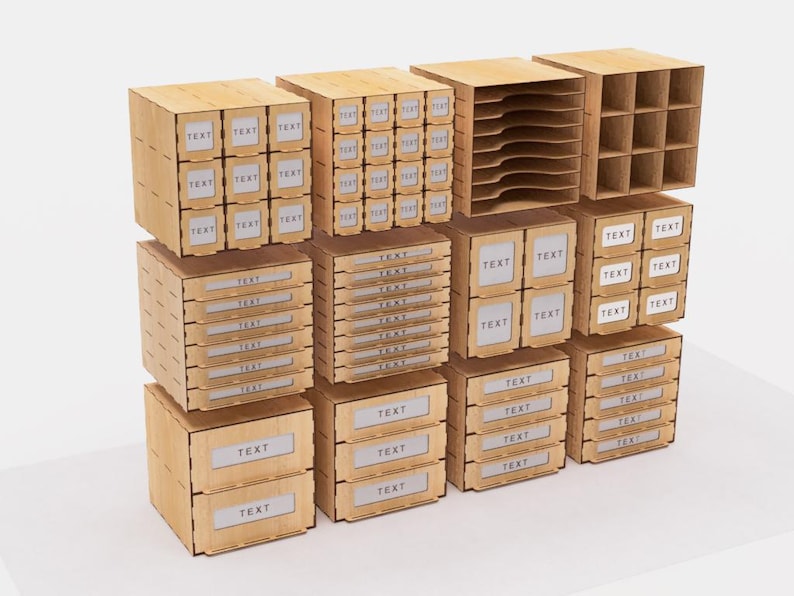 Set of 12 Chest of Drawers Laser Cut Files • Desk Organisers Set ...