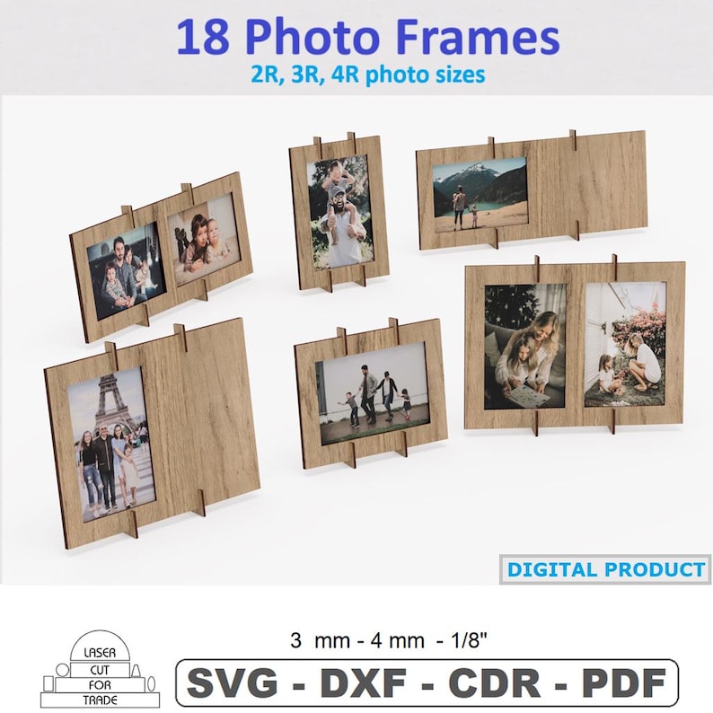 Laser Cut Photo Frame, Family Photo Frame, Set of 6 Frame Designs in 3 ...