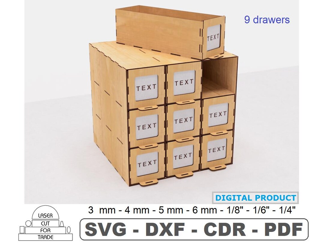 Chest 9 Drawers Laser Cut Files • Card Organizer • Box of Drawers ...